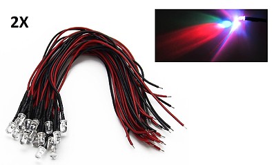 2X Wired LED 5mm RGB Ultra-bright 20000 MCD 12V with Cable Ready Diodes ...