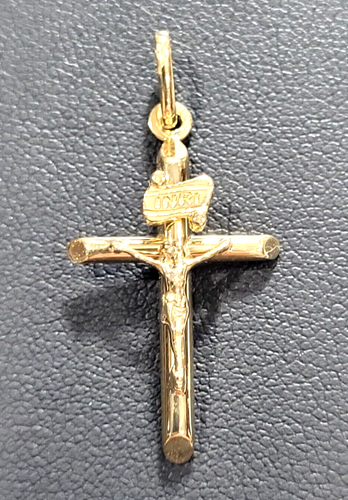 REAL 14Kt. YELLOW GOLD TRADITIONAL CRUCIFIX JESUS & INRI CROSS ...