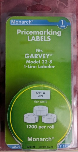 Monarch Pricemarking White Labels Fits Garvey Model 22-8 1 Line Labeler ...