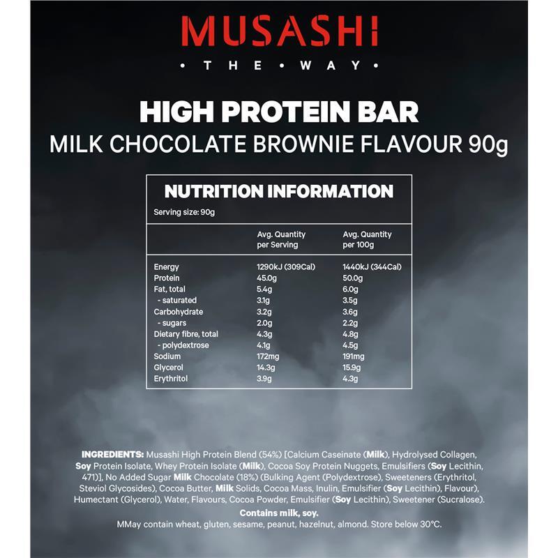 New Musashi High Protein Bar Milk Chocolate Brownie 90g X 12 Bars ...