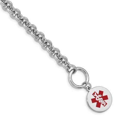 Sterling Silver Engraveable Enamel Disc Medical ID Bracelet 7.75" 16 ...