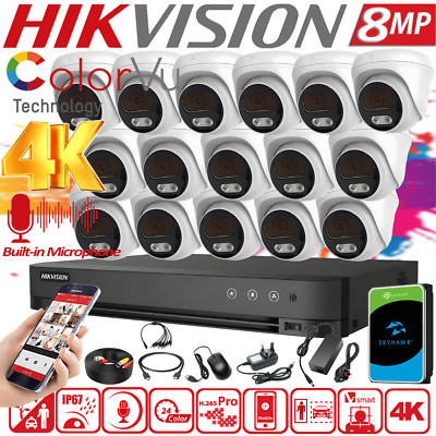 8MP 4K HIKVISION CCTV ColorVu Outdoor Security Camera Audio System ...