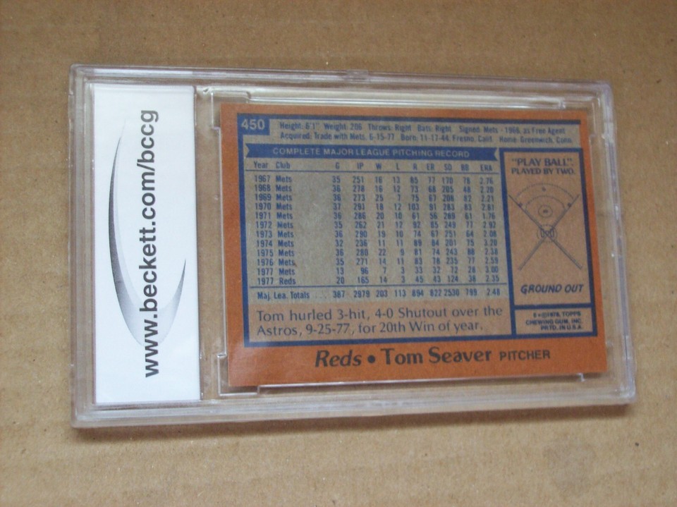 1978 Topps baseball Tom Seaver card #450 BCCG 10 Beckett grading ...