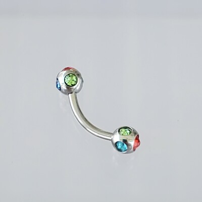 18g 16g Multi Gem 5 Ball Eyebrow Ring Red Light Blue Green Dark Blue ...