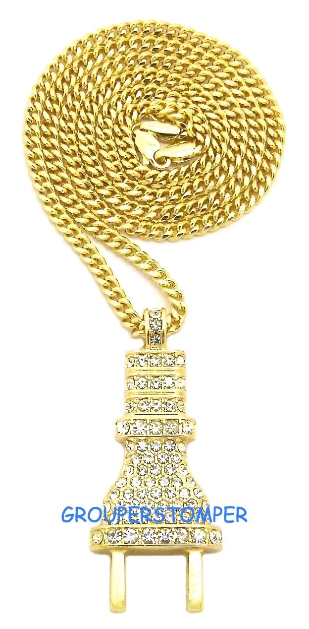 The Plug New Small Rhinestone Pendant With 24 Inch Cuban Link Chain ...