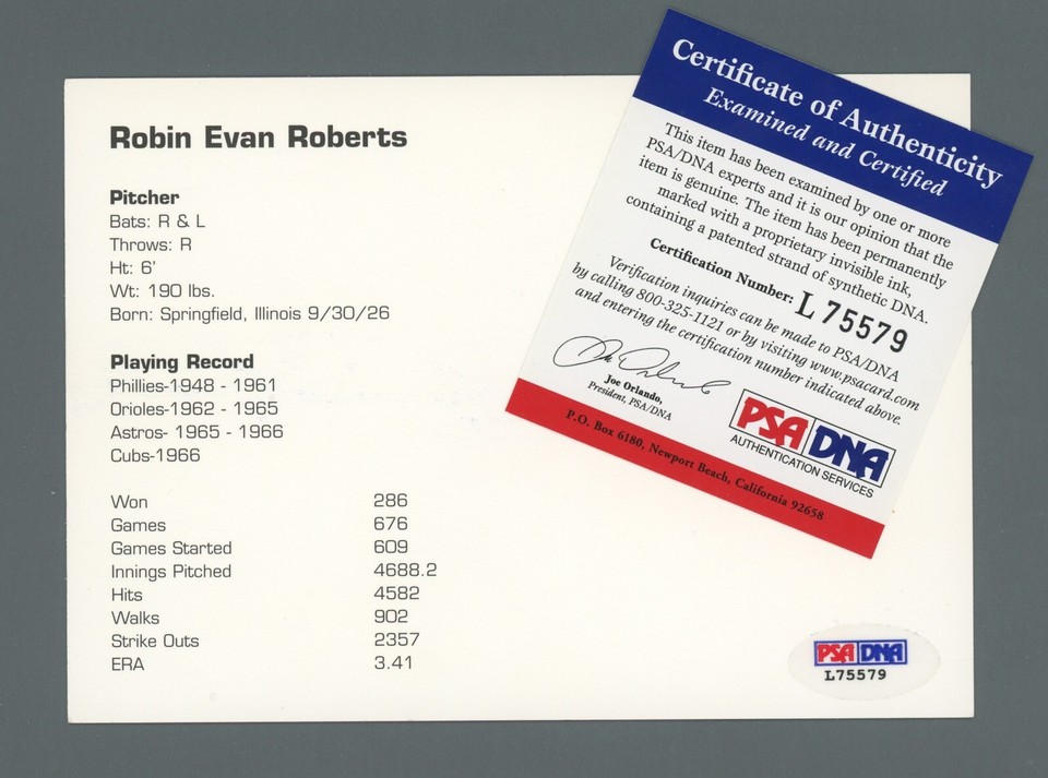 Robin Roberts Signed Postcard Auto with PSA/DNA certification | eBay