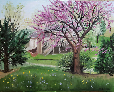 Original oil painting 16x20 - American Redbud Tree in bloom | eBay