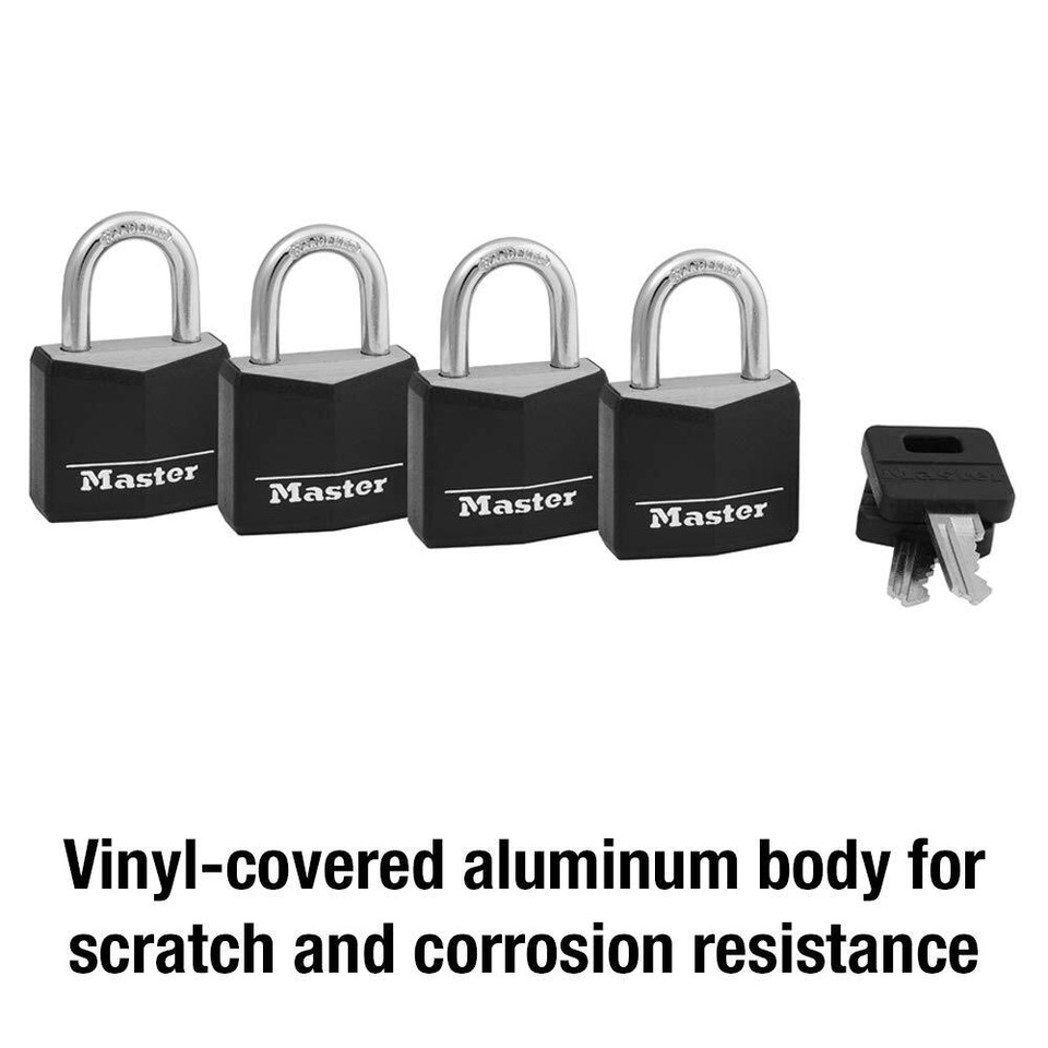 Master Lock 4 Pack Black Padlocks Indoor Outdoor Keyed Alike Security ...
