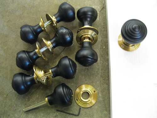 Pair of Victorian Edwardian Reproduction Ebonized Reeded Door Knobs & Roses RES3 | eBay UK