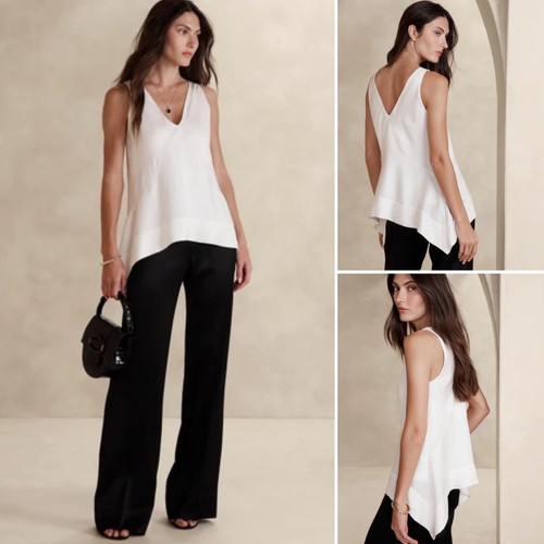 NWT Banana Republic Rosella V-neck Tank X-SMALL XS White Lined ...