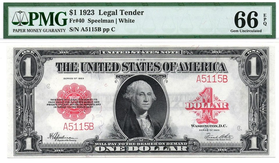 1923 40 $1 Low Serial Number RADAR *5115* Red Seal Legal Tender • PMG 66 EPQ | eBay