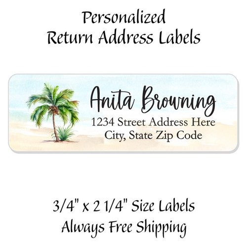 60 Return Address Labels Personalized Printed 3/4" x 2 1/4" Beach Scene ...