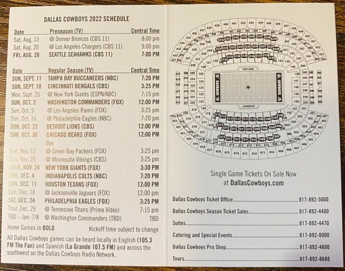 Dallas Cowboys 2022 Preseason Schedule