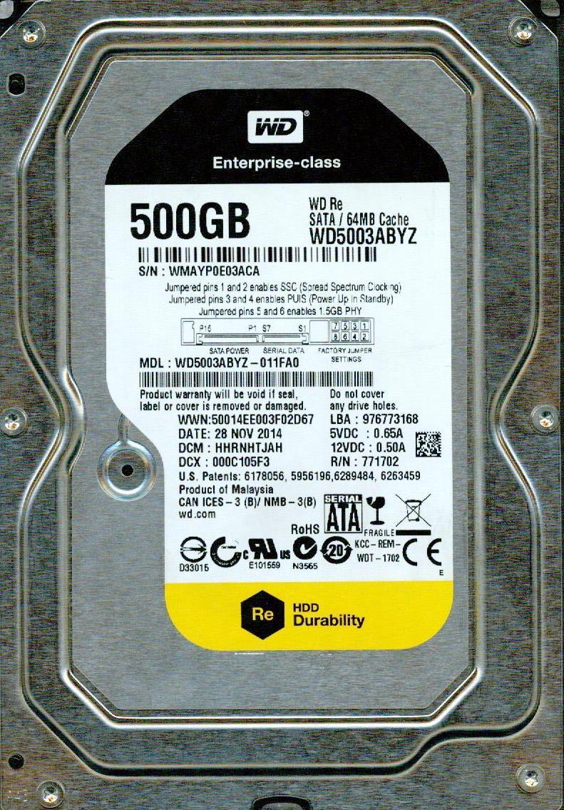 WD5003ABYZ-011FA0 DCM: HHRNHTJAH, WESTERN DIGITAL SATA 500GB | eBay