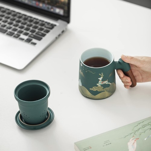 Ceramic Tea Mug with Infuser & Lid Tea Cup Moon Deer Mountain Creative ...