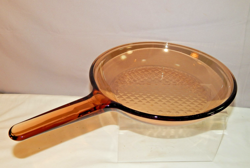 Vintage Corning Amber Glass Vision Ware 10” Waffle Bottom Frying Pan ...