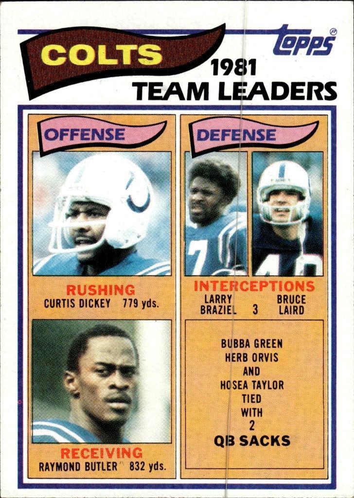 1981 COLTS TEAM LEADERS 1982 Topps Football #10 BUY ANY 2 ITEMS FOR 50% ...
