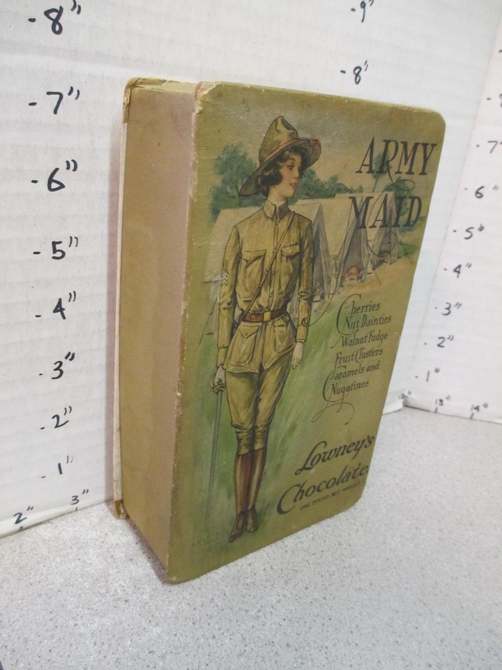 candy box 1917 ARMY MAID Lowney chocolate WWI Archie Gunn pinup female ...