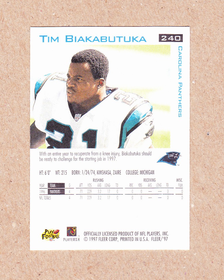 Tim Biakabutuka signed 1997 Fleer card #240-Carolina Panthers | eBay