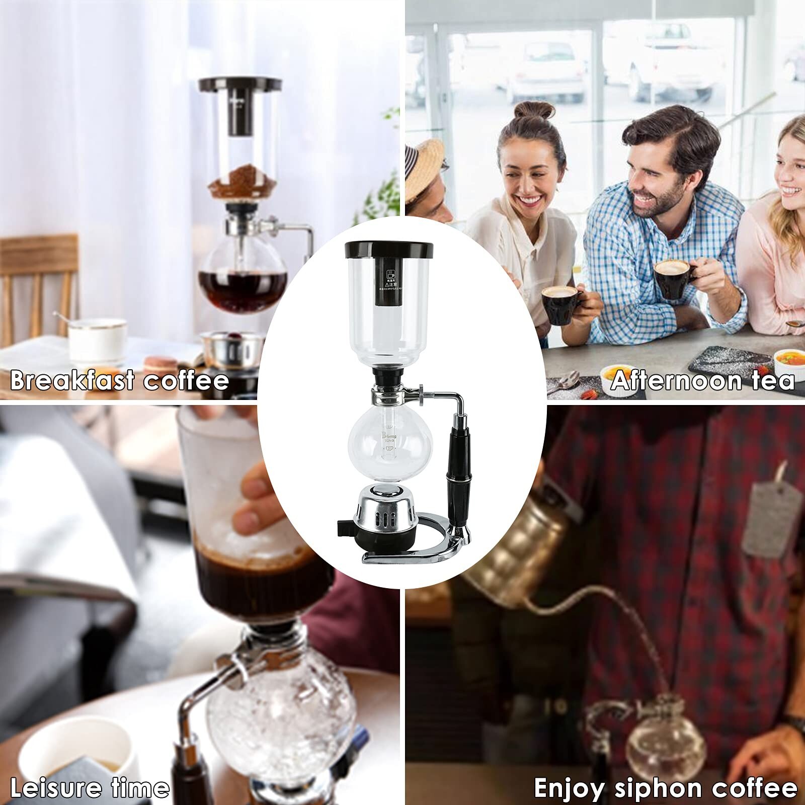 5 Cup Coffee Maker Syphon Tabletop Siphon (Syphon) Coffee Maker Brewer ...