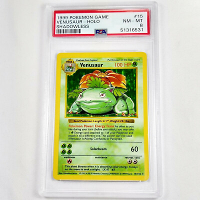 1999 Pokémon Base Set Venusaur Holo Shadowless 15/102 NM - M PSA 8 ...