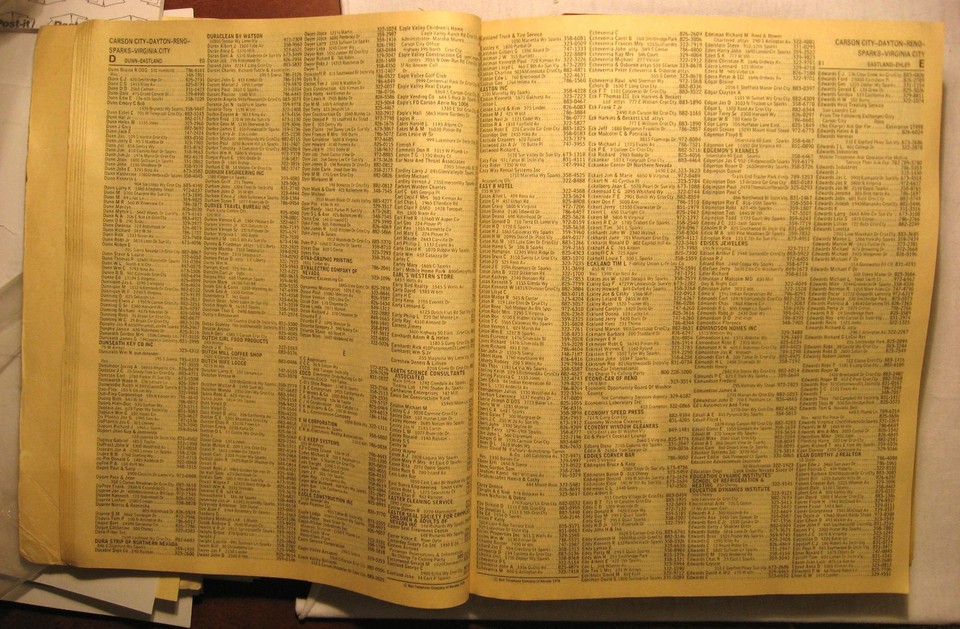 1978-79 Telephone Phone Directory Book; Reno-Sparks & Northern Nevada ...