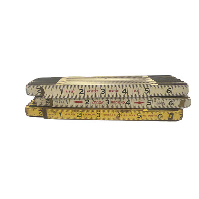 3 VINTAGE WOOD FOLDING RULERS,M.KLEIN 905-6,LUFKIN RED END 066,MASTER ...