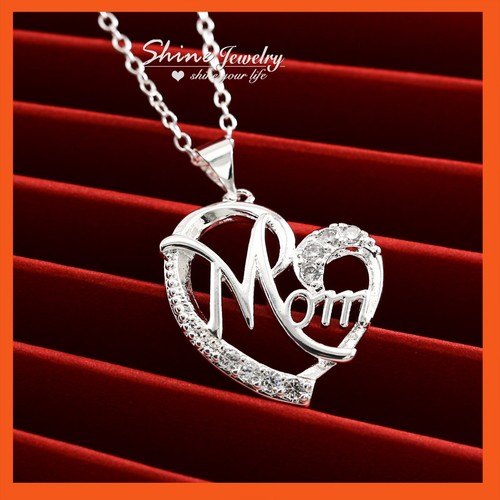 9K WHITE GOLD GF SILVER HEART LOVE MUM MOTHER DAY GIFT PENDANT CHAIN ...