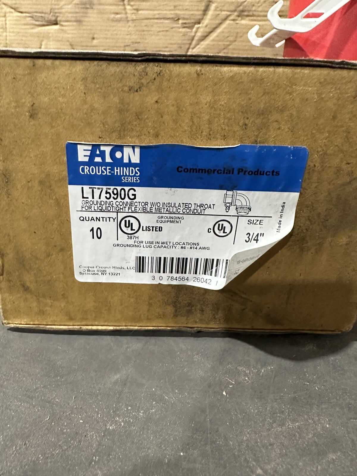 Box 10) Crouse Hinds LT7545G Grounding Connector W/o Insulated Throat 3 ...