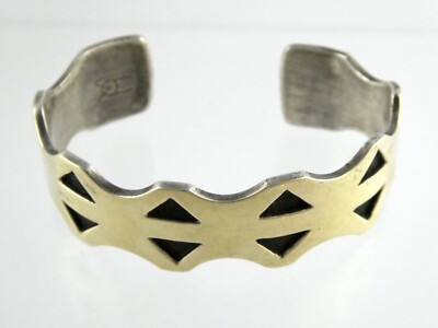 NA Southwestern 14k Yellow Gold on Sterling Silver Pictograph Mark Cuff ...