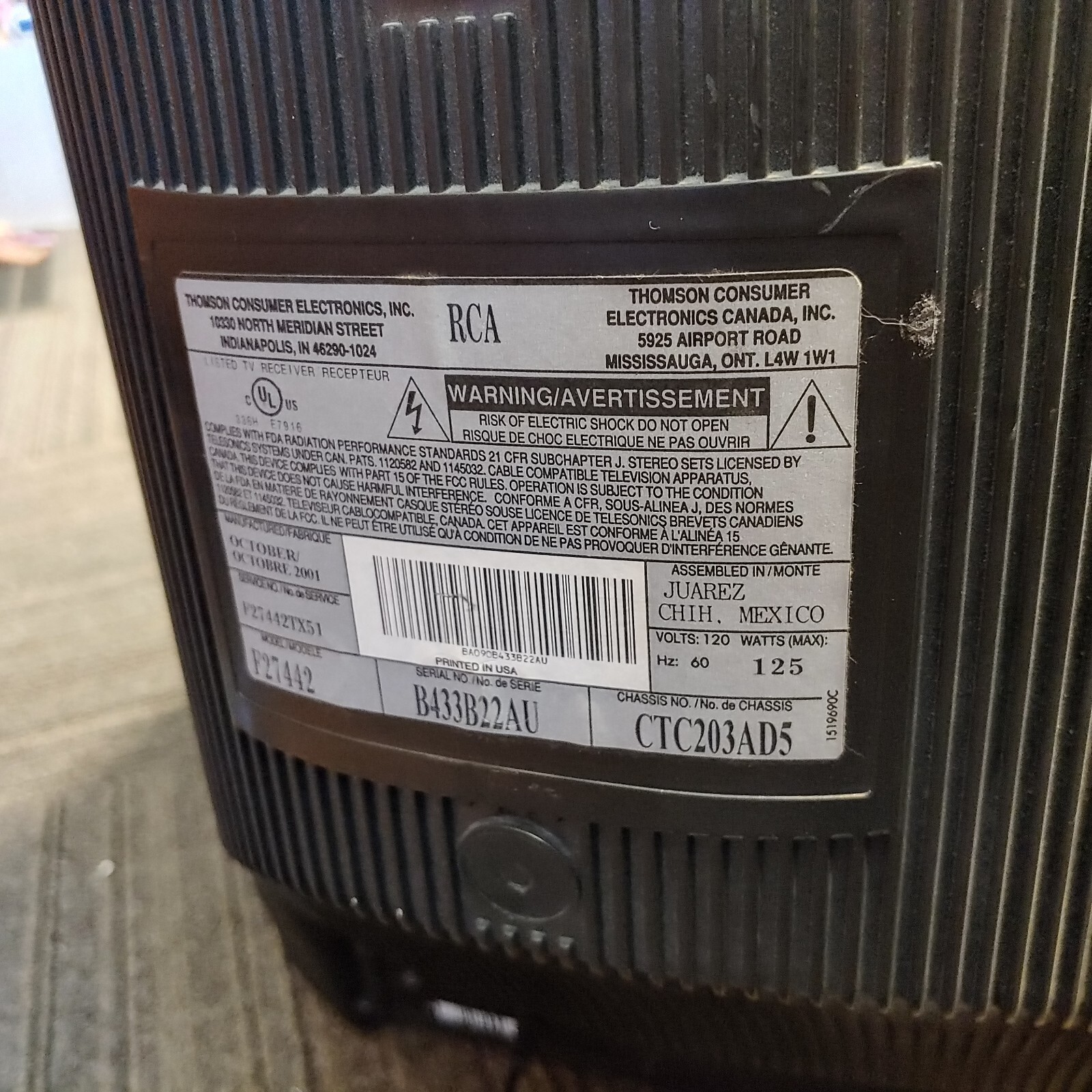 RCA 27 Inch CRT TV Retro Gaming Coaxial Input F27442 Working No Remote ...