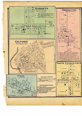 Rare 1870 Map of Damascus, Gilford, Unity, Middleton & North Georgetown ...