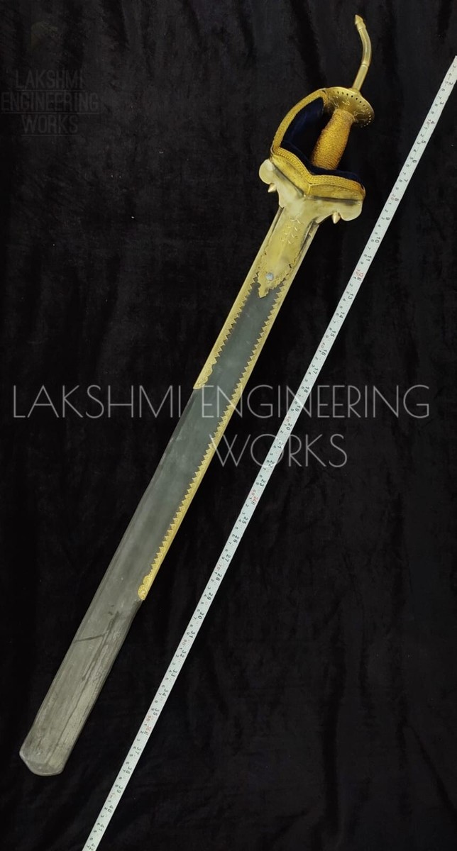Khanda Sword PH Khanda Sword Handle Chiseled Steel Blade Blue Golden