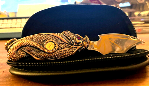 Franklin Mint Boris Fantasy Girl Pocket Knife w Bag Black Bronze ...