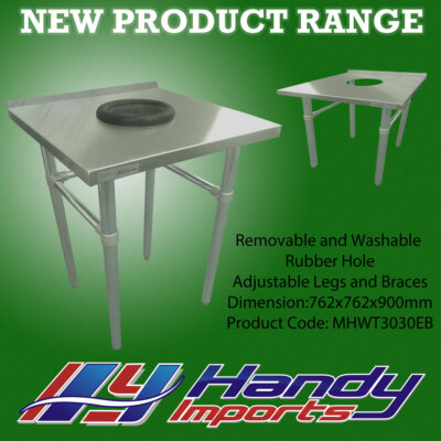 762X762MM STAINLESS STEEL TABLE W/ HOLE TRASH WASTE FISH CLEANING W ...