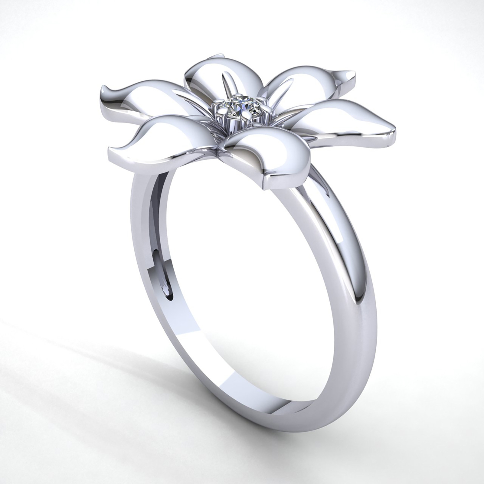 Genuine 0.07ctw Round Diamond Ladies Flower Solitaire Engagement Ring ...