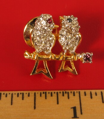 VINTAGE LOVE BIRDS OF A FEATHER FLOCK TOGETHER RHINESTONE TIE PIN ...