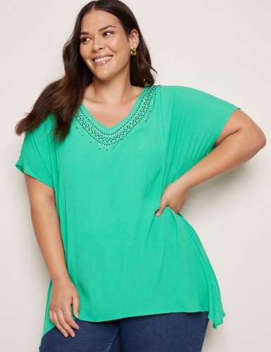 AUTOGRAPH - Plus Size - Womens Tops - Short Sleeve V Neck Diamante ...