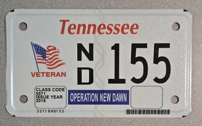 2018 Tennessee Operation New Dawn Veteran Motorcycle License Plate Mint ...
