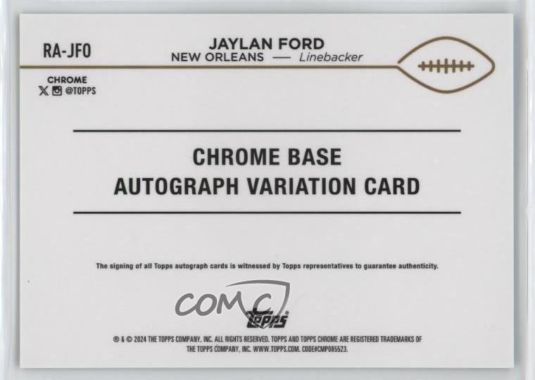 2024 Topps Chrome Rookie Green Geometric Refractor /99 Jaylan Ford Auto ...