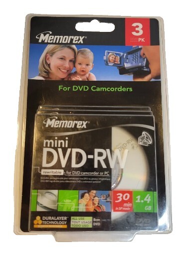 Memorex Mini DVD-RW 3 Pack 2X 1.4GB 30 min Single Sided DVD Camcorder ...