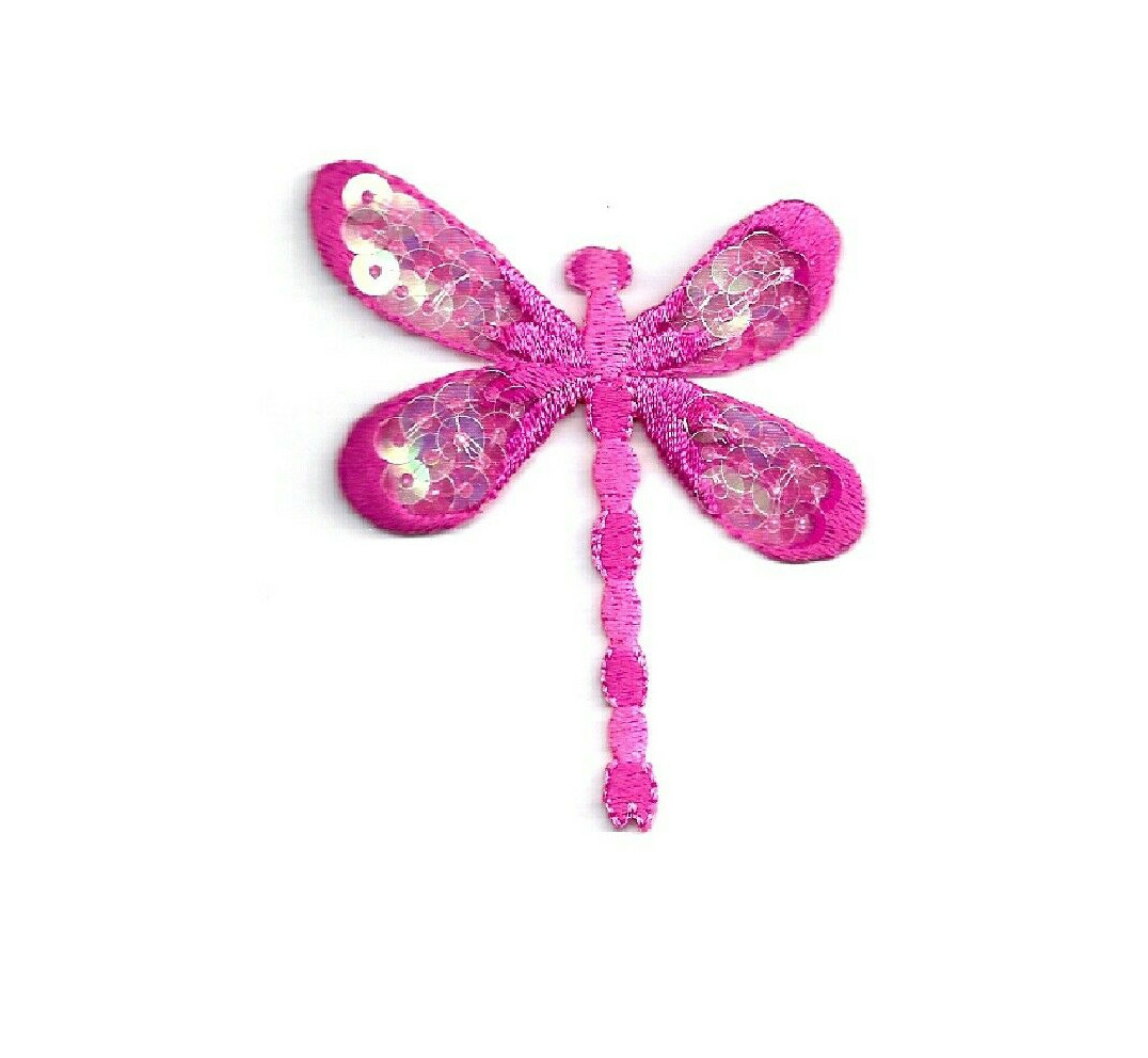 Dragonfly - Insect - Fuchsia Pink - Sequins/Embroidered - Iron On Patch ...