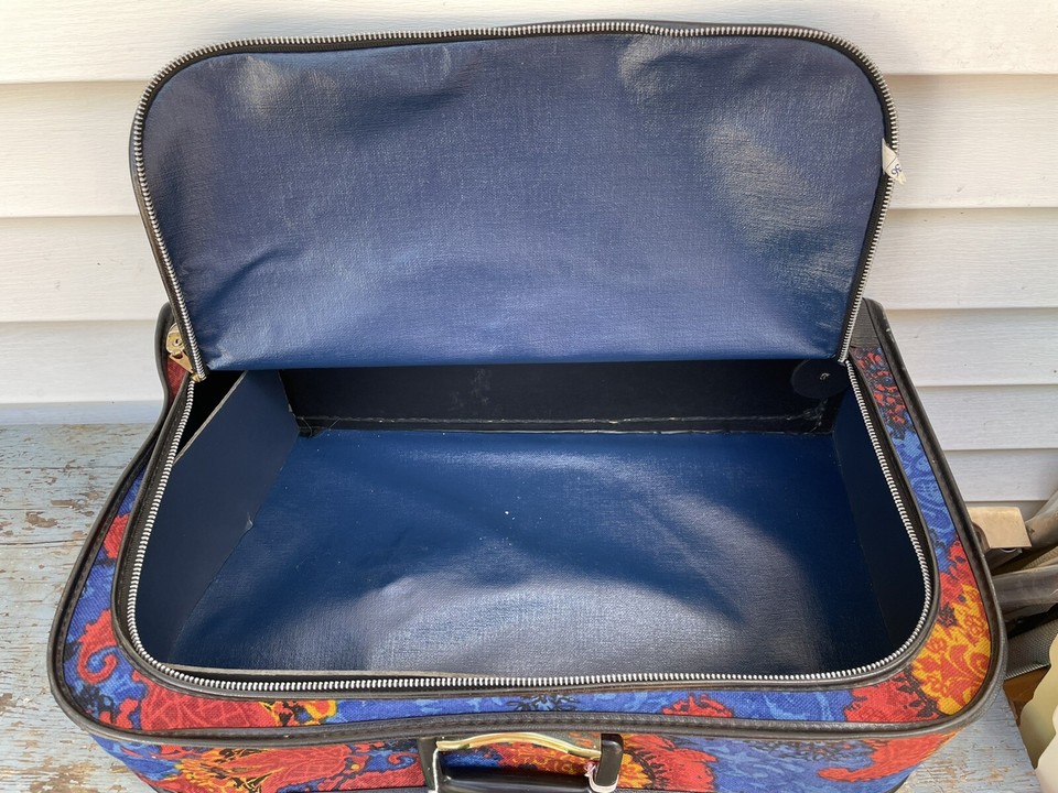 Vintage 70's Suitcase Blue Red And Mustard Luggage Bag | eBay