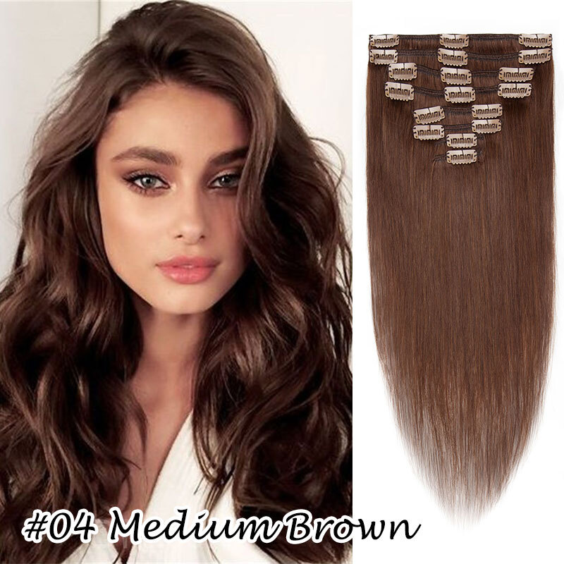 CLEARANCE Clip in Remy Real Human Hair Extensions Full Head 8PIECES ...
