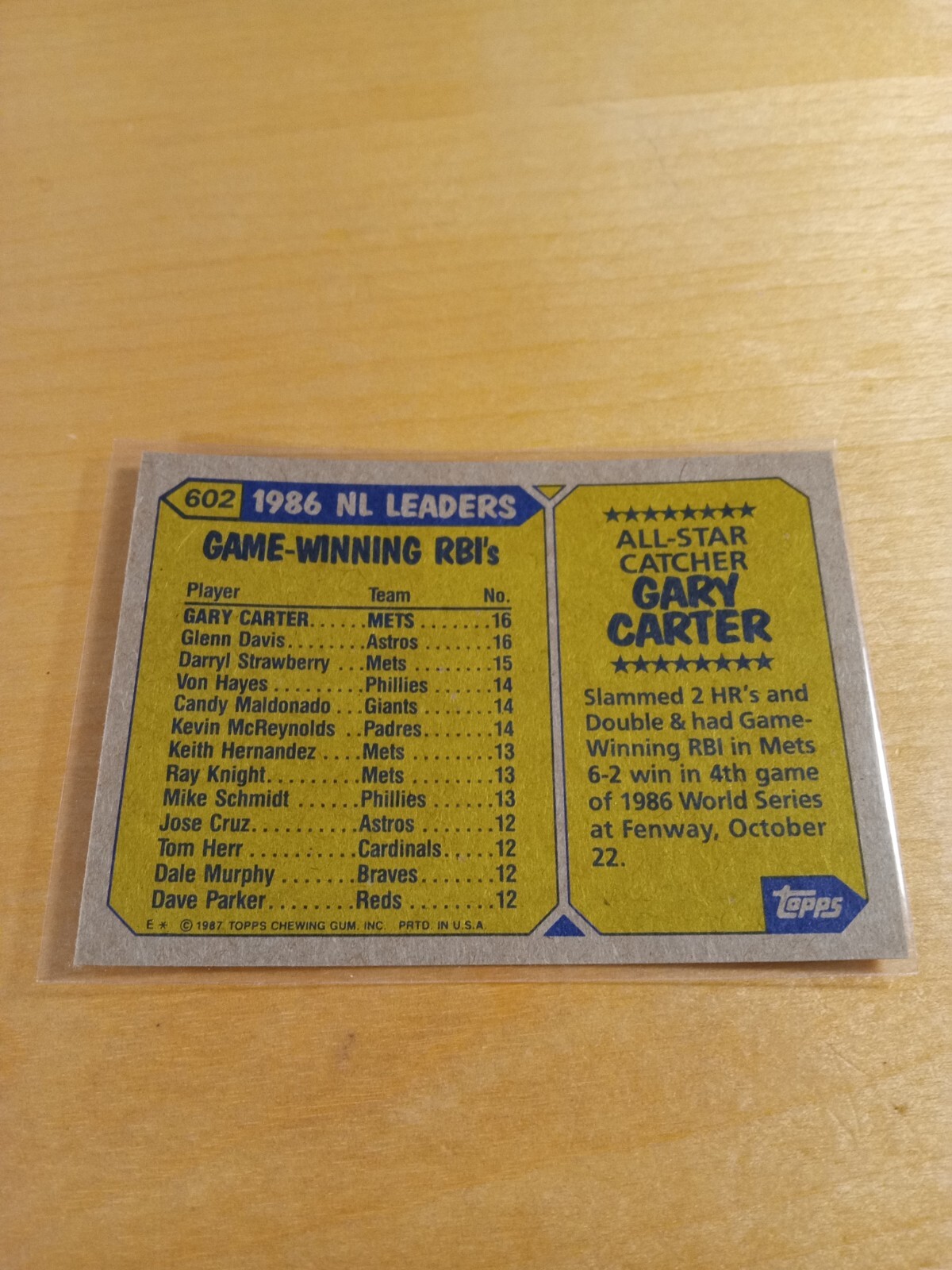 1987 Topps #602 GARY CARTER New York Mets ( ALL STAR) Baseball Card ...