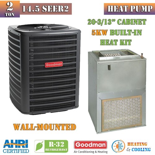R32 Goodman 2 Ton Heat Pump Air Handler System 14.5 SEER2 GLZS4BA2410 ...