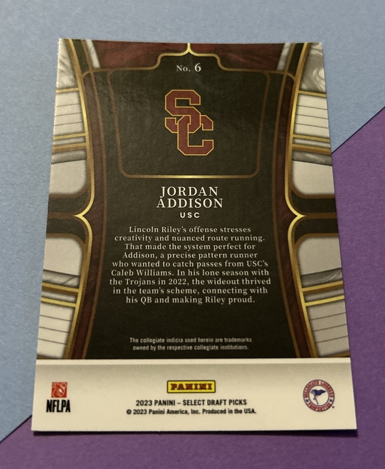 2023 Panini Select Draft Picks Football Jordan Addison RC #6 Minnesota ...