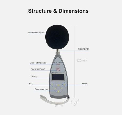 Class 1 Sound Level Meter Noise Measurement 25dB(A)~140dB(A) 8000 ...