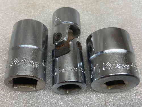 3 X KOKEN JAPAN Sockets - 3/8" & 1/2" drive - 16, 20mm - plus swivel 9/ ...