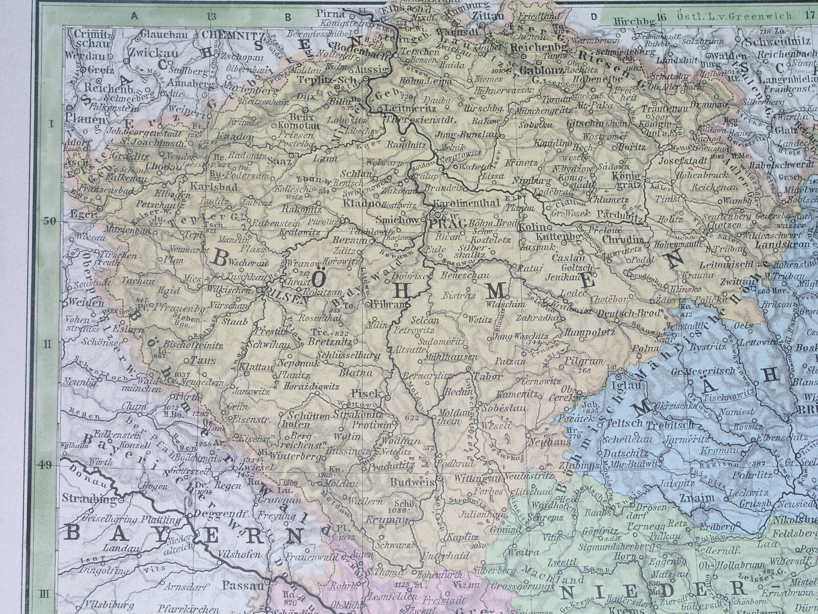 1890 ORIGINAL MAP BOHEMIA CZECH MORAVIA POLAND SILESIA AUSTRIA PRAGUE ...